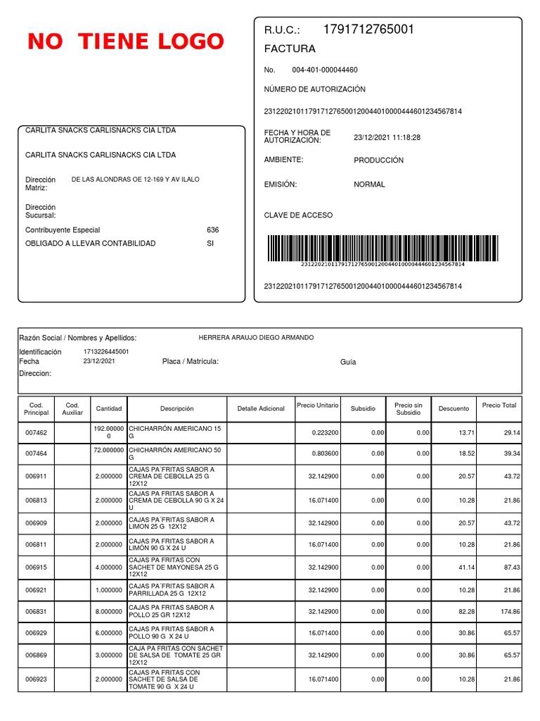Factura Ecuador 2021 Comercial | PDF | Alimentos | Cocinando