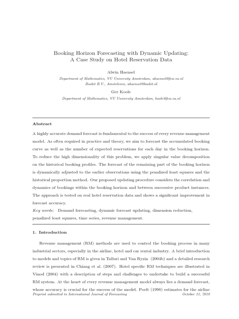 Dynamic Hotel Booking Forecasting: A Case Study on Improving Accuracy Through Dimension ...