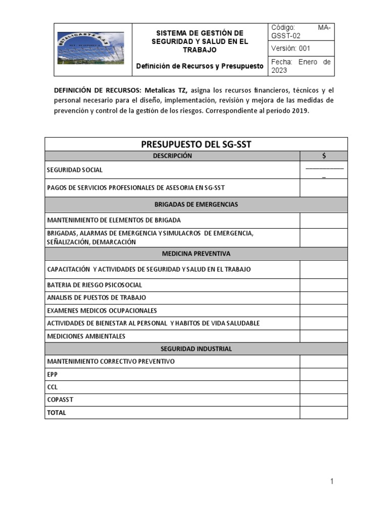MA-GSST-02 Matriz de Recursos | PDF