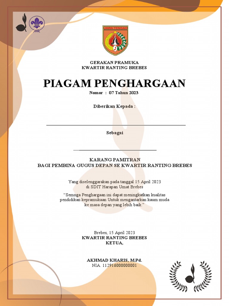 Piagam Penghargaan Pramuka | PDF