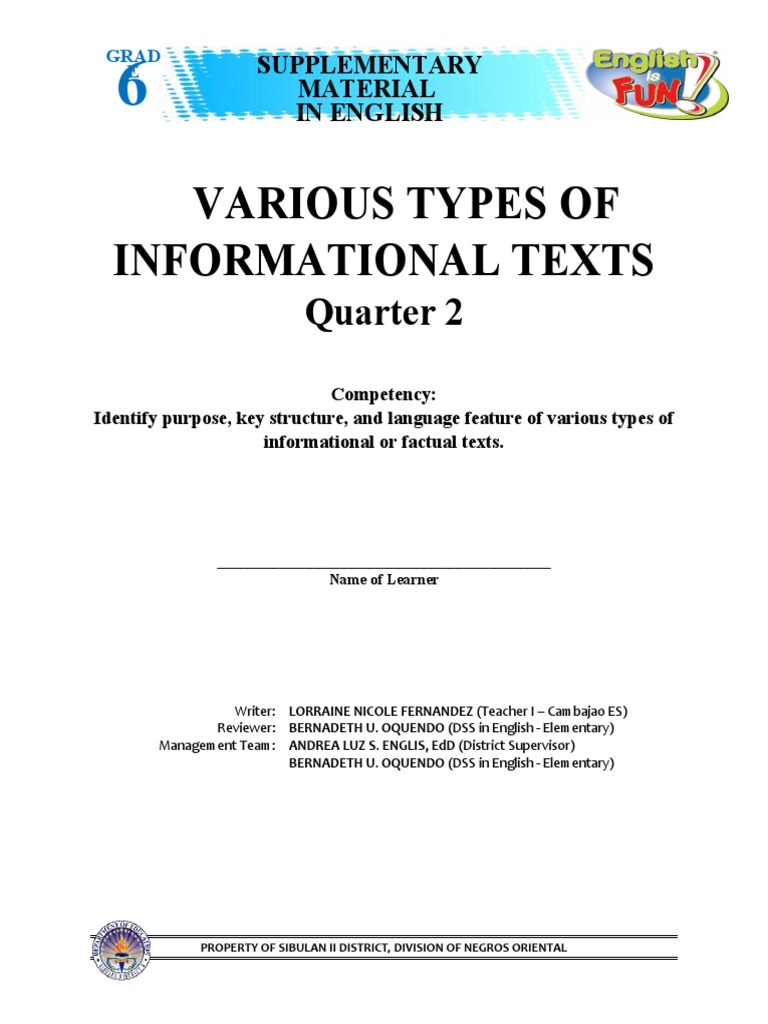 Types of Informational Texts for Grade 6 | PDF | Sky | Water