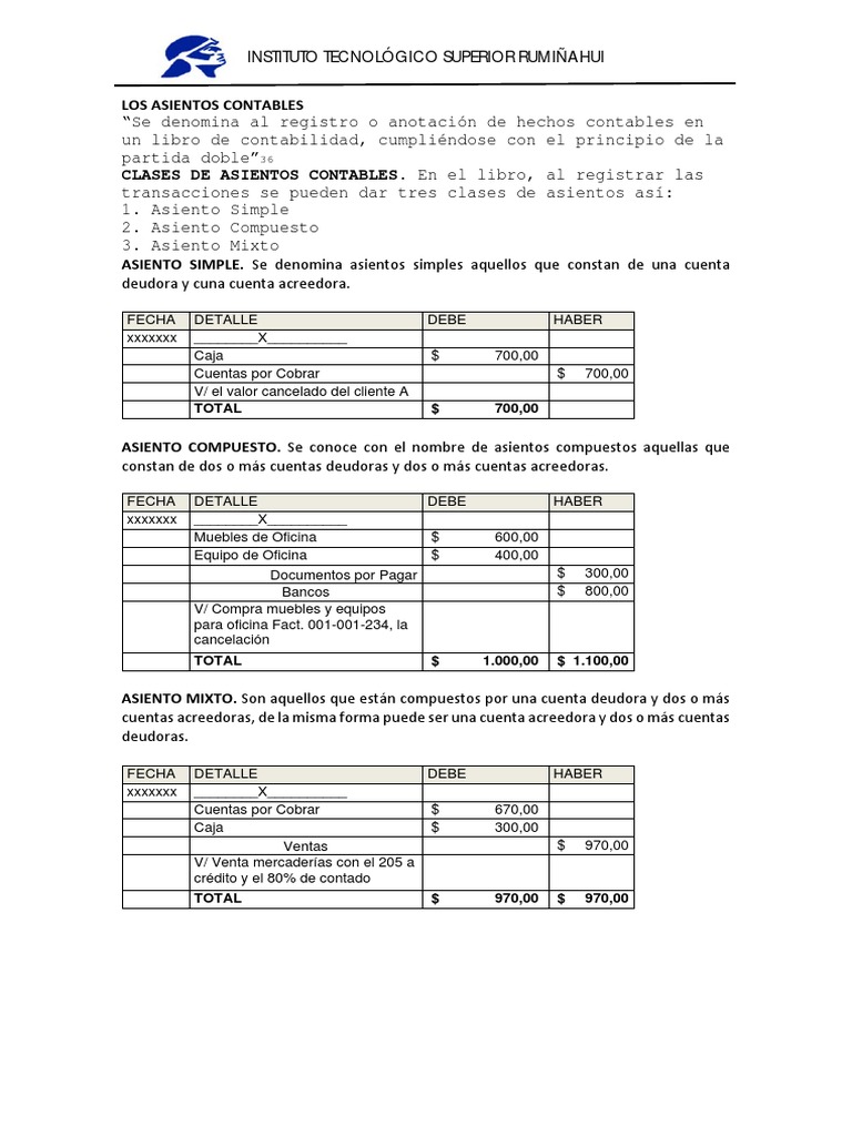 ISS3 Clases de Asientos Contables | PDF