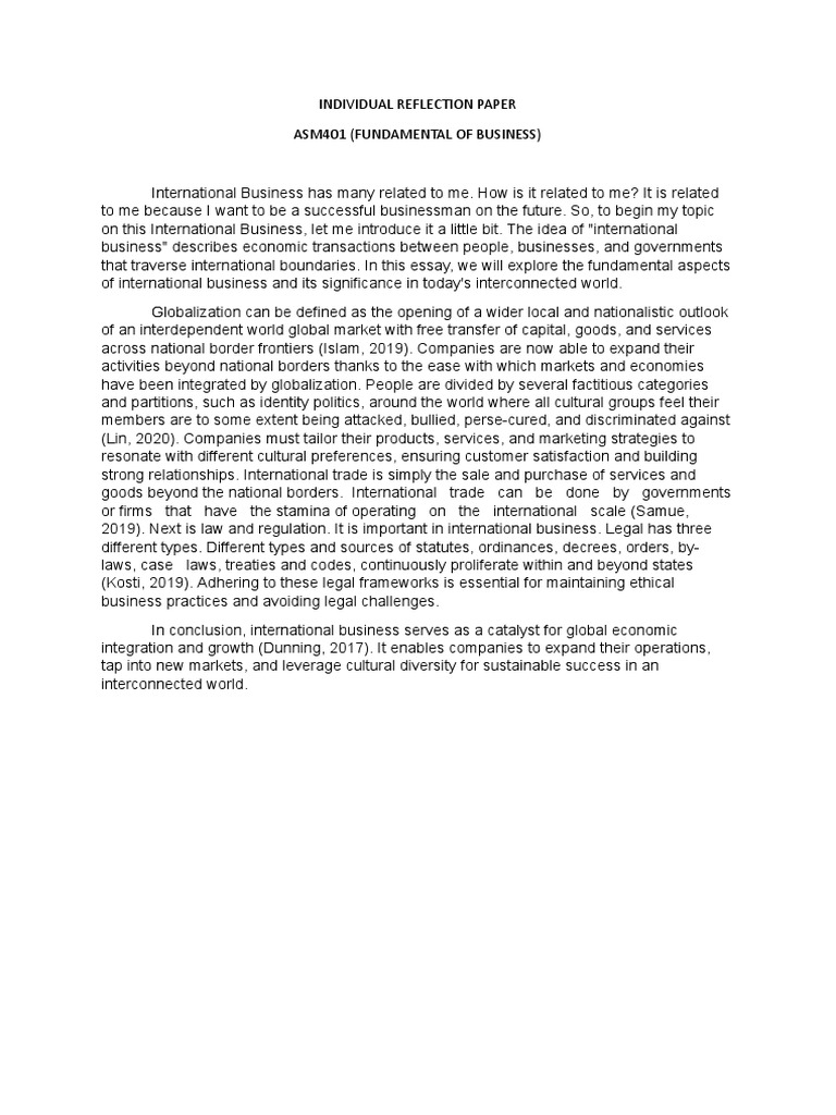 INDIVIDUAL REFLECTION PAPER | PDF | Globalization | Market (Economics)