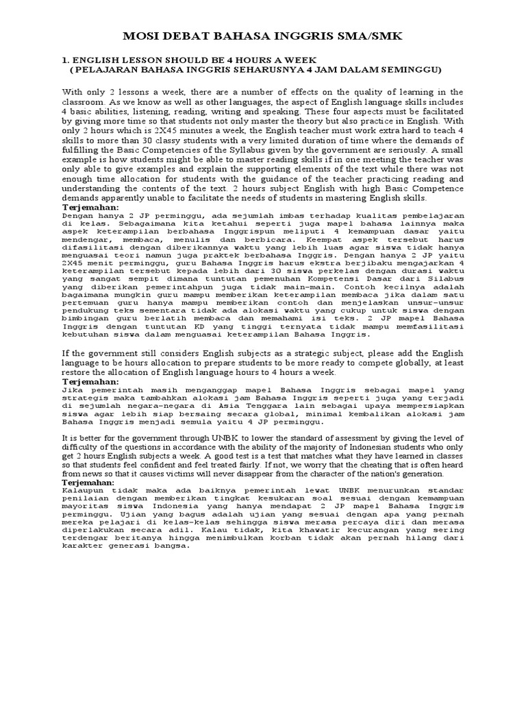 Mosi Debat Bahasa Inggris | PDF