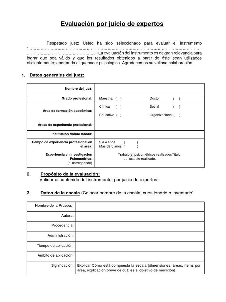 Validación Por Juicio de Expertos PDF | PDF | Psicología industrial y ...