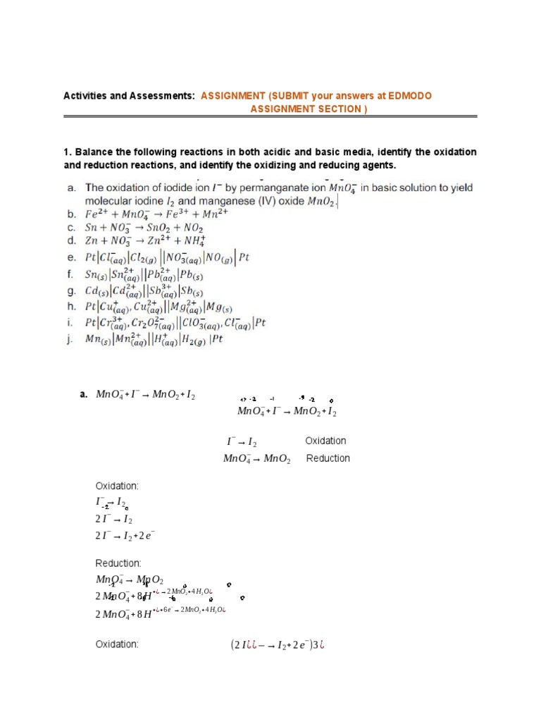 Assignment Lesson 7 UNIT 01 Fundamentals of Electrochem | PDF | Redox ...