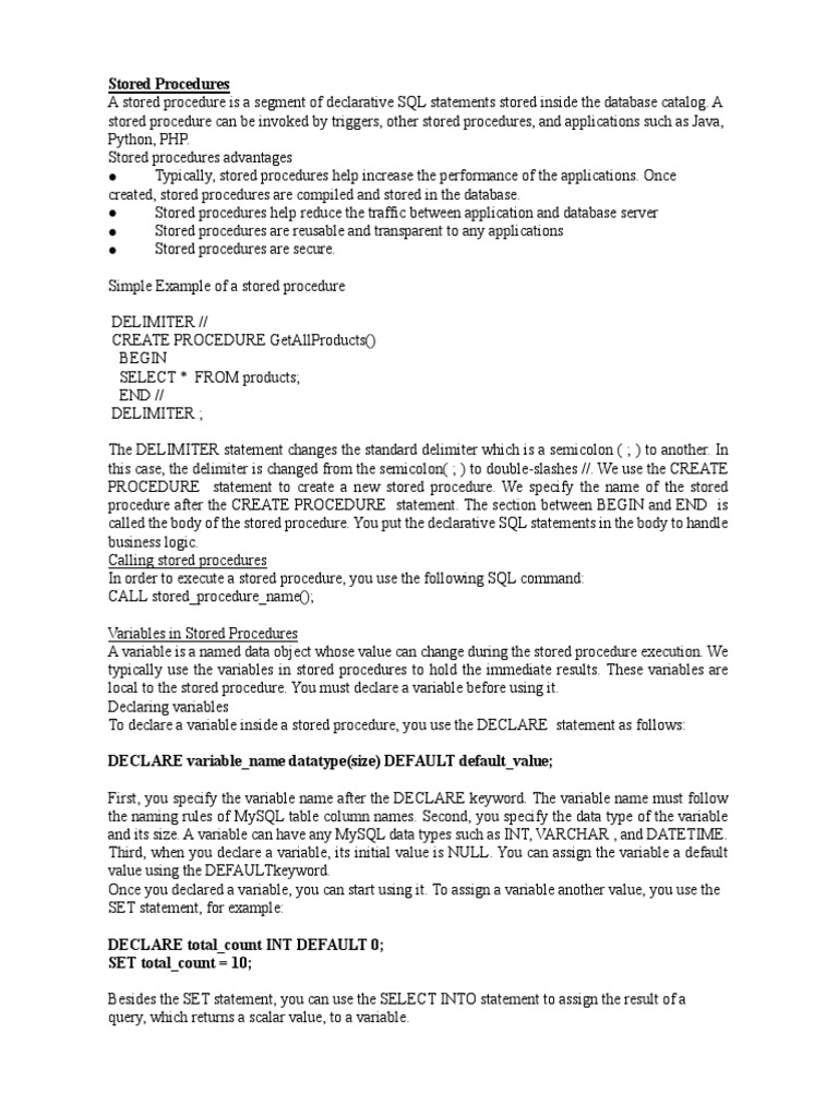 Stored Procedure Pdf Parameter Computer Programming Databases