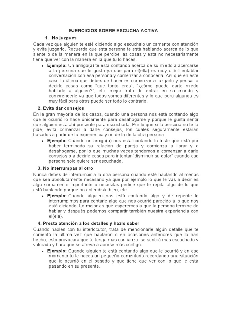Ejercicios Sobre Escucha Activa | PDF