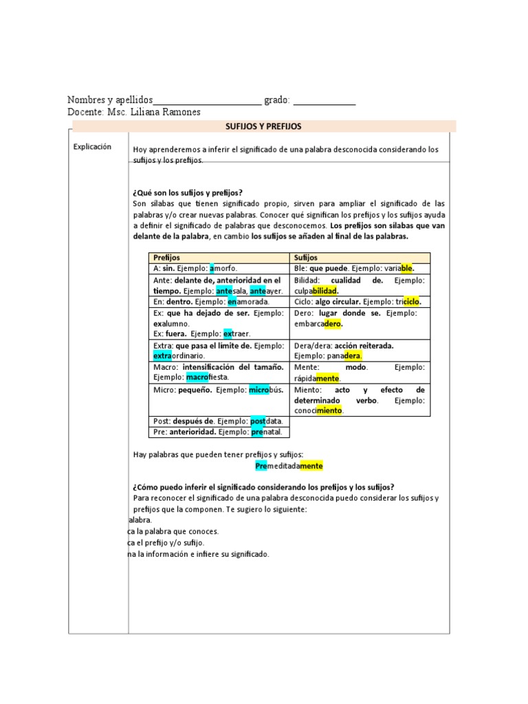 Guia 8 Sufijos y Prefijos - 1 | PDF | Lingüística | Gramática