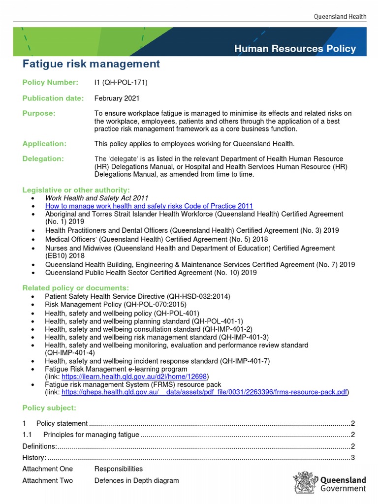Fatigue Risk Management Policy QLD Health | PDF | Risk Management ...