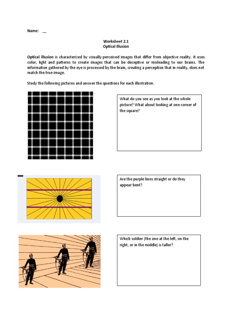 Optical Illusion Worksheet for Kids | PDF