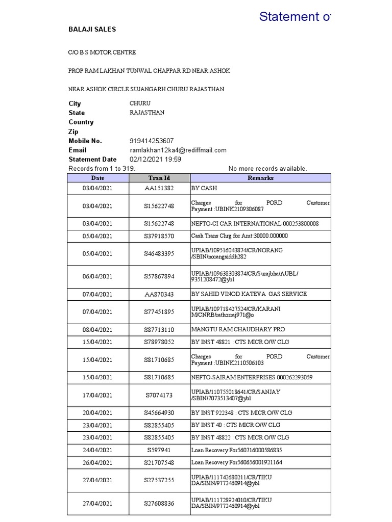 Bank Statement 30-11-2021 | PDF