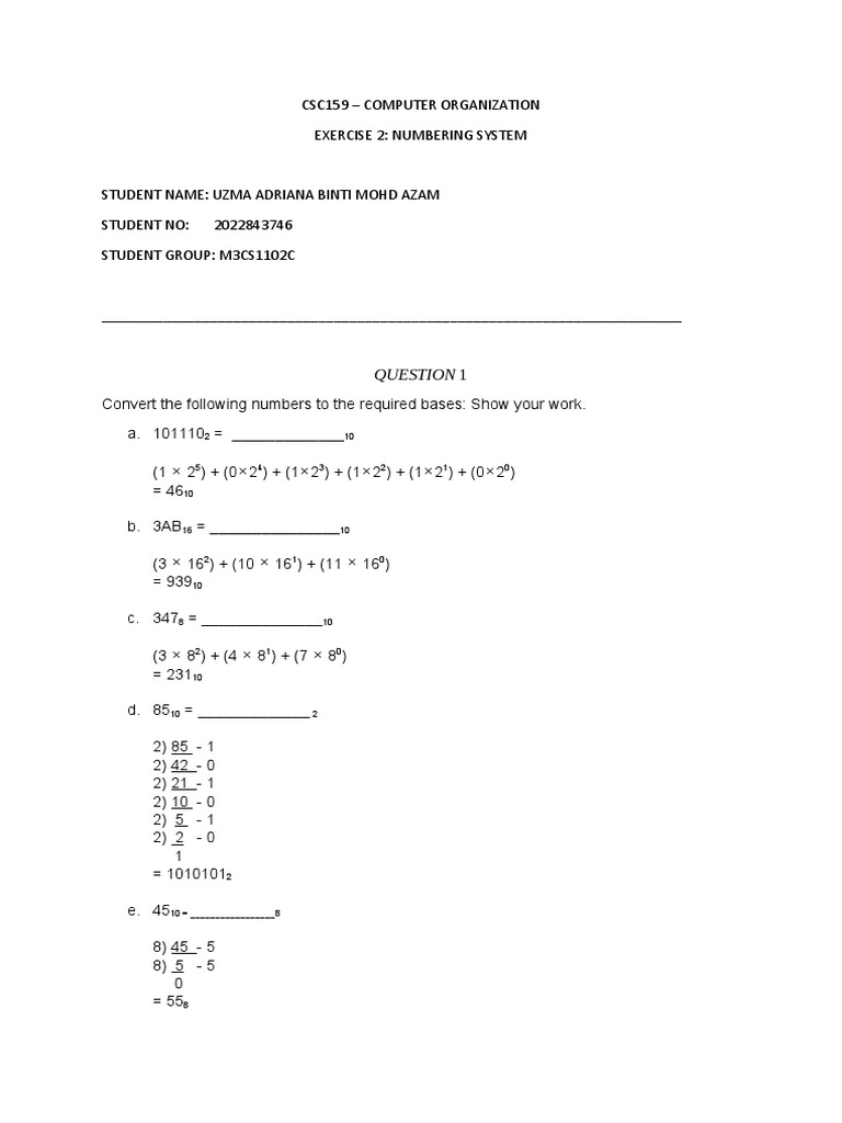 Exercise 2-Numbering System | PDF | Teaching Methods & Materials | Technology & Engineering