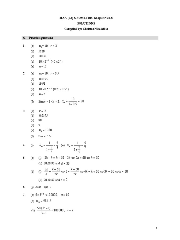 (MAA 1.4) GEOMETRIC SEQUENCES - Solutions | PDF | Mathematics | Arithmetic