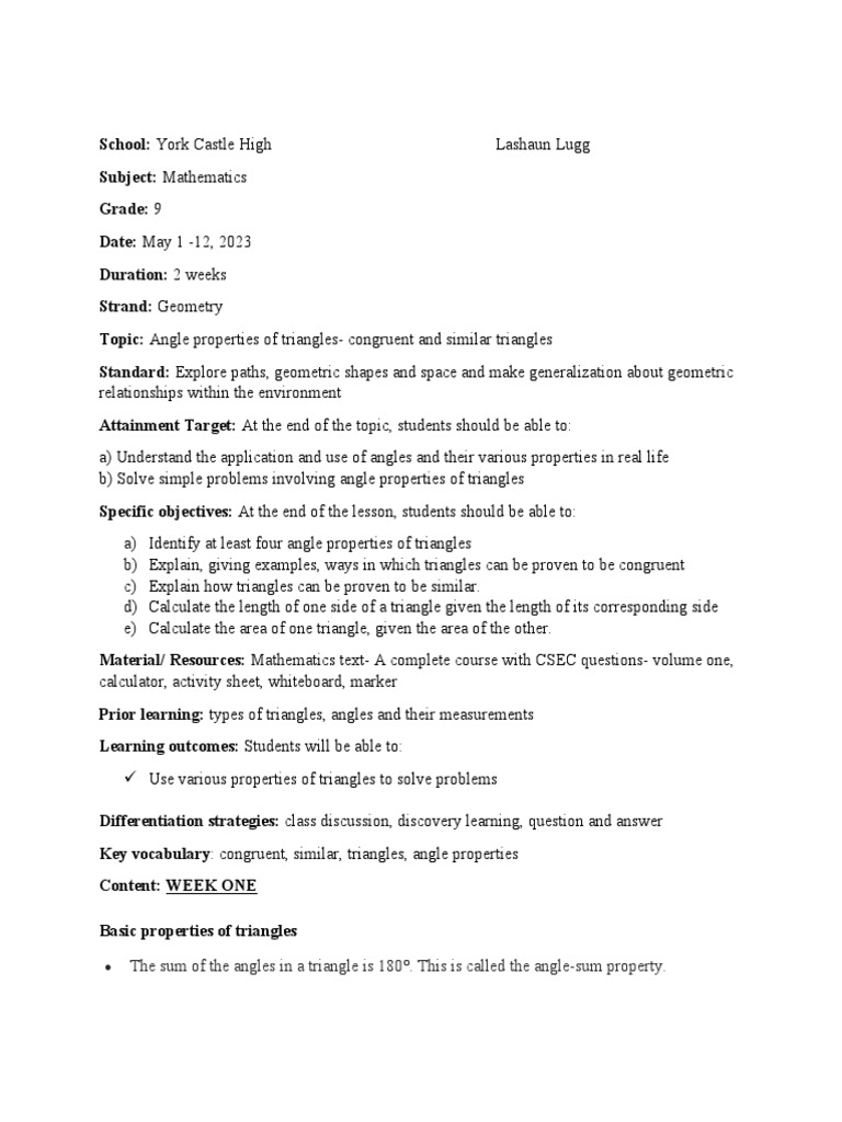 Angle Properties Grade 9 May | PDF