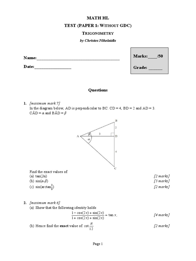 TEST 3. Trigonometry (P1-P2) (2014) | PDF | Triangle | Trigonometric ...