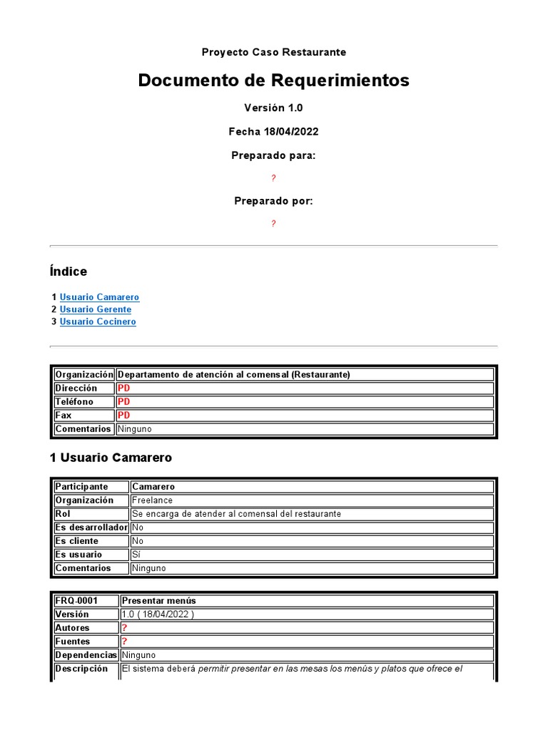 Modelo de Requerimientos Caso Restaurante | PDF | Informática | Software