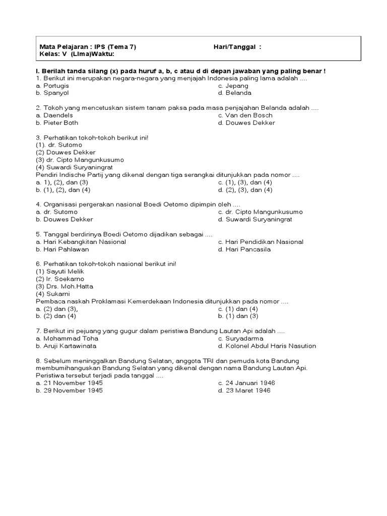 Soal Tematik Kelas 5 Tema 7 Mapel IPS | PDF