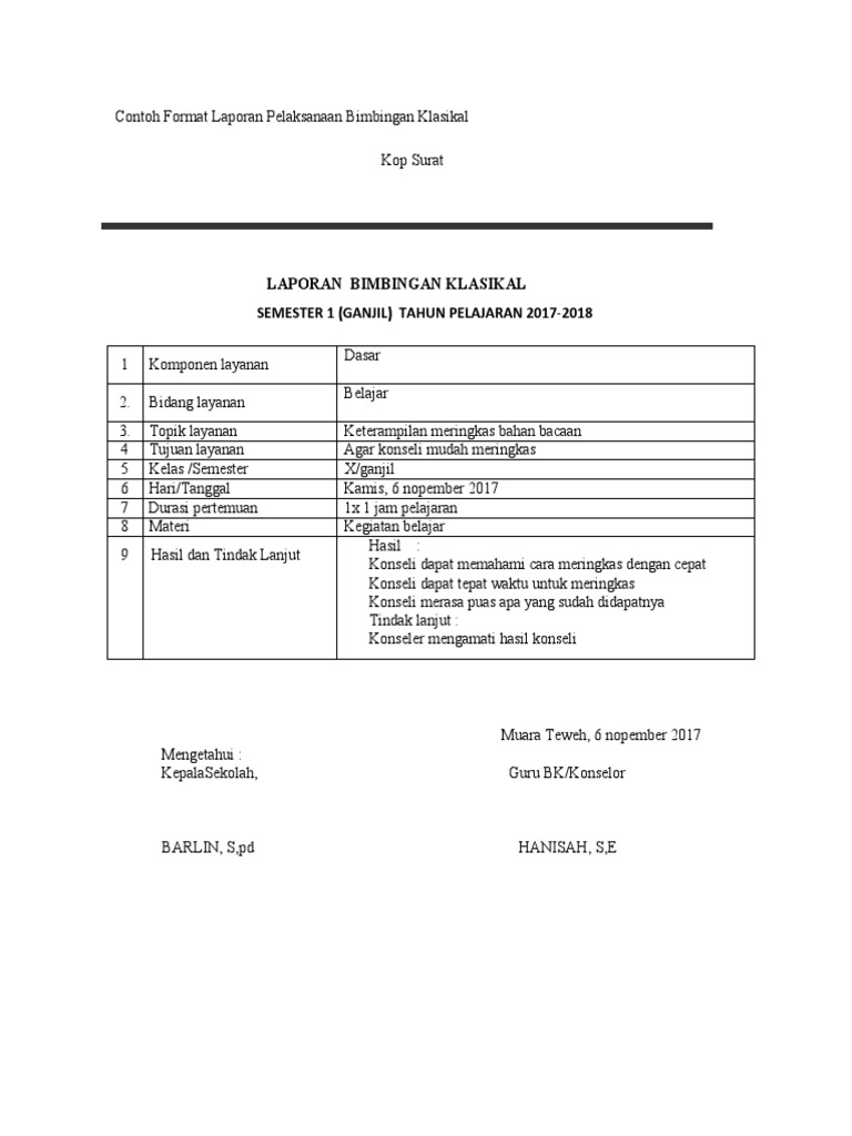 Laporan Bim Klasikal | PDF