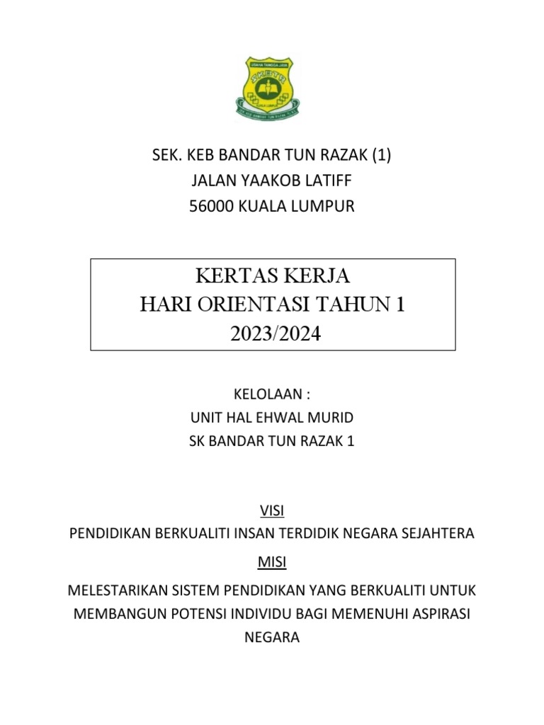 Cth 2 Kertas Kerja Hari Orientasi 2023 Pdf