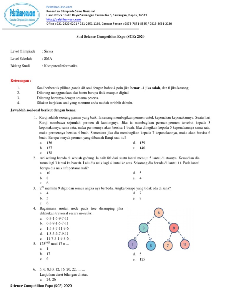 Soal SCE 2020 Olimpiade Komputer Siswa SMA | PDF