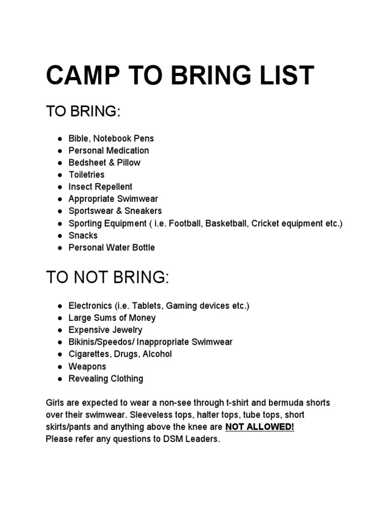 Camp To Bring List | PDF | Lifestyle