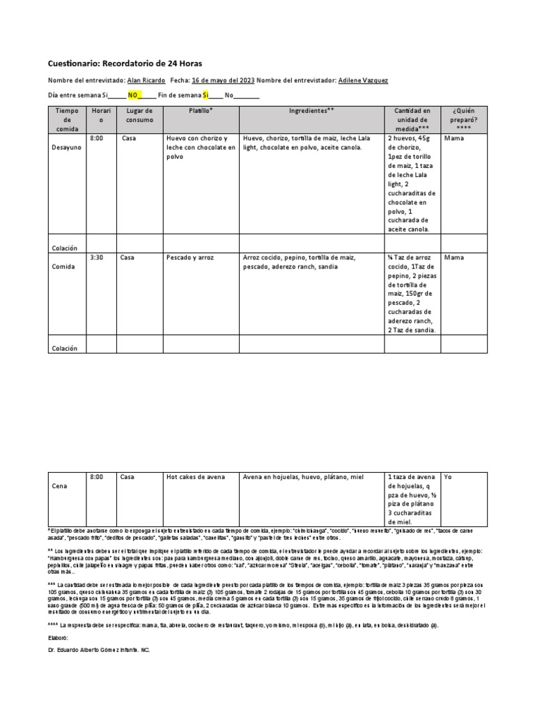 Formato Recordatorio de 24 Horas | PDF