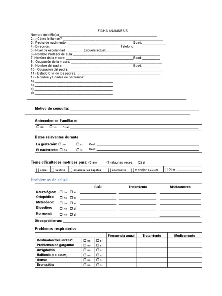Ficha Anamnesis | PDF