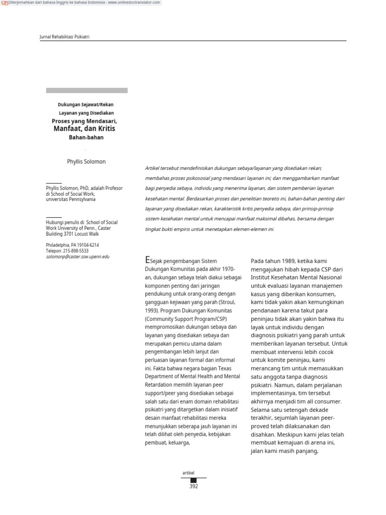 Solomon Peer Support - En.id | PDF