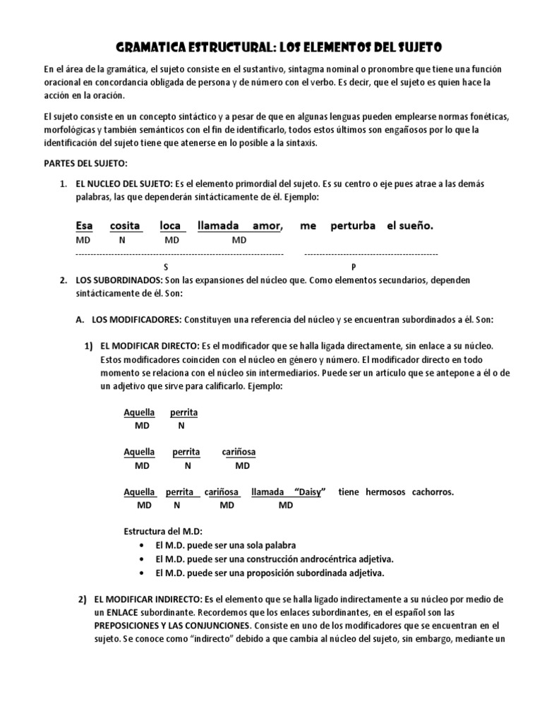 Elementos del Sujeto en Gramática | PDF