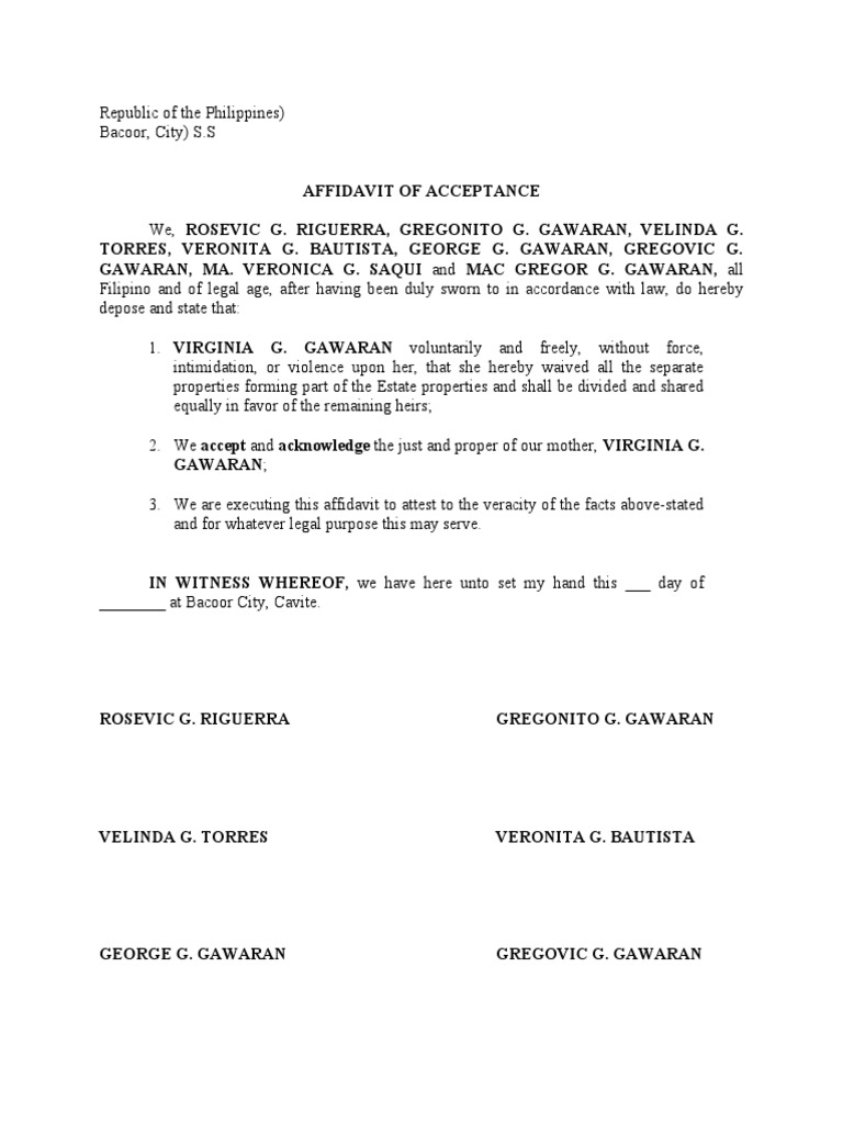 Affidavit of Acceptance | PDF