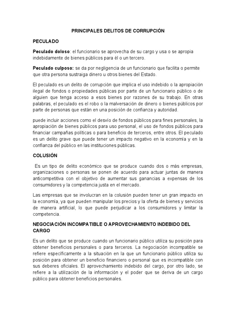 Principales Delitos De Corrupción Pdf Soborno Corrupción Política