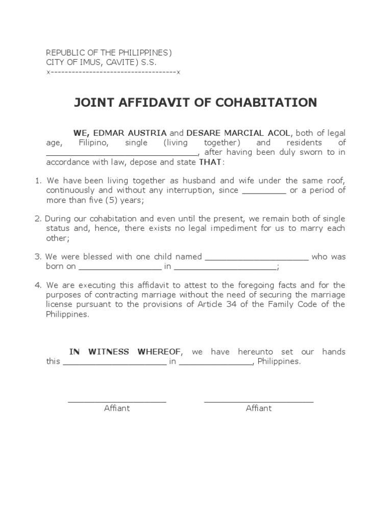 Affidavit of Cohabitation | PDF | Politics | Law
