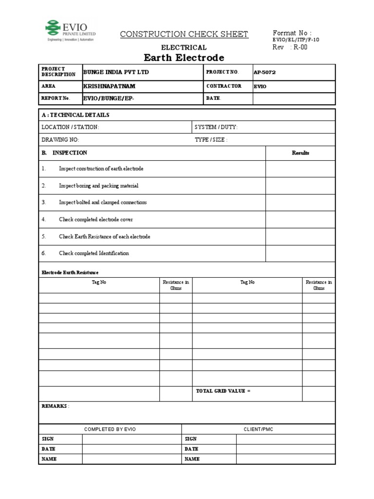 Electrical Earth Electrode Inspection Sheet | PDF