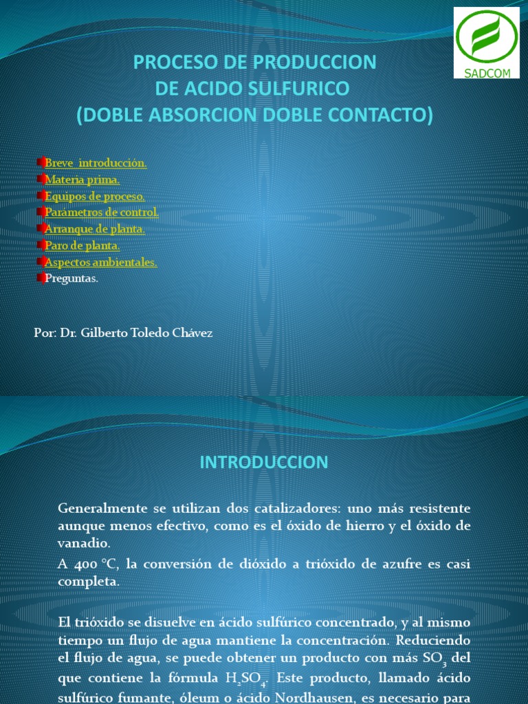 Producción de Ácido Sulfúrico: Proceso y Control | PDF