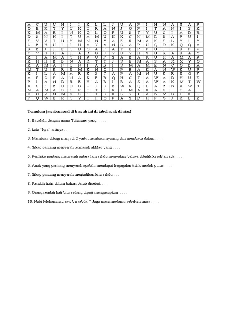 SCRAMBLE TABEL kelas 4 | PDF