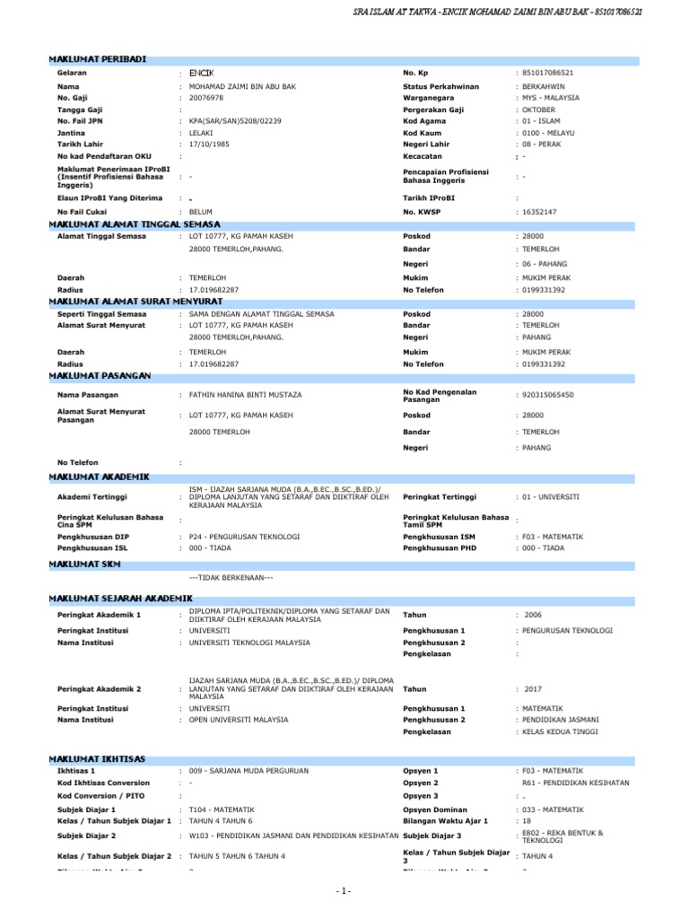 SK Paparan Semakan Data PDF | PDF