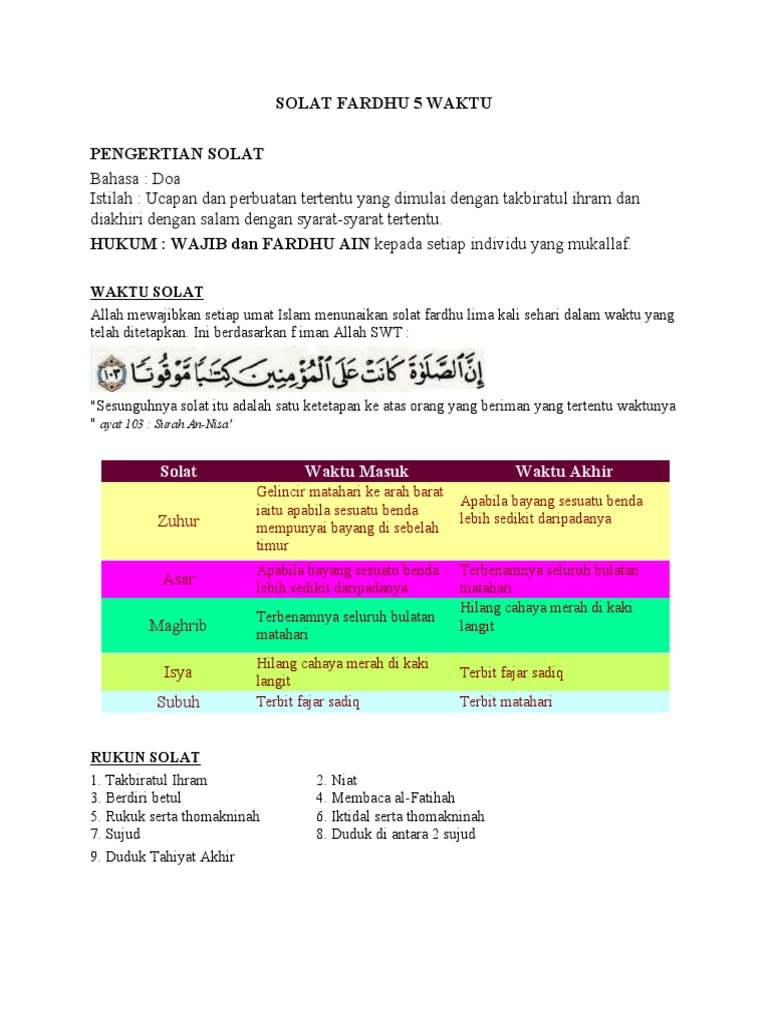 LDK Solat Fardhu 5 Waktu | PDF