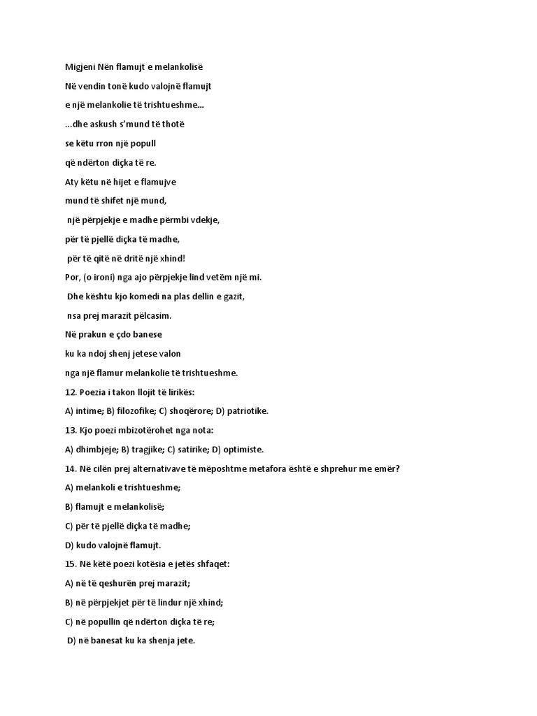 Migjeni Nën Flamujt e Melankolisë | PDF