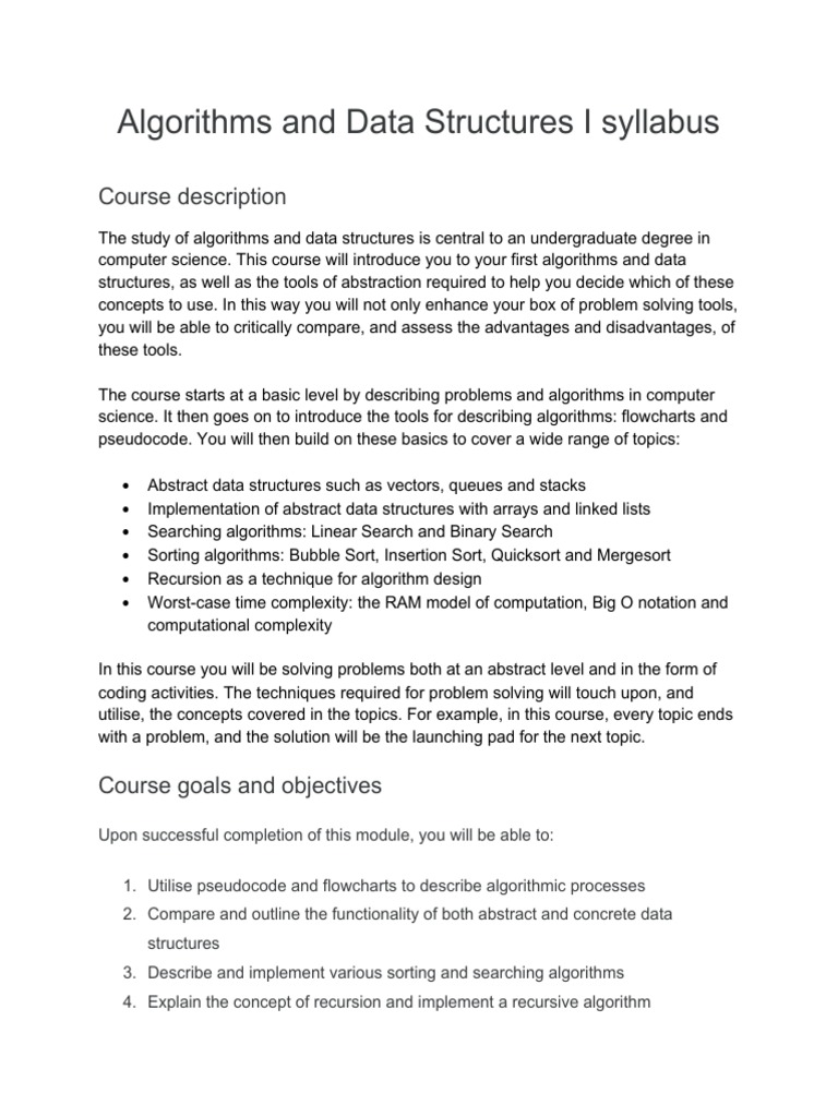 Alogrithms And Data Structure Syllabus Pdf Time Complexity Algorithms