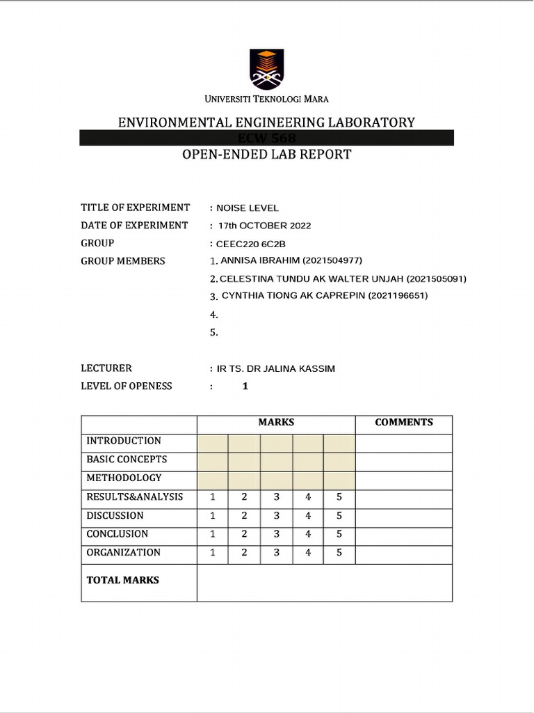 LAB REPORT NOISE LEVEL_6C2B_ANNISA IBRAHIM_CELESTINA TUNDU_CYNTHIA ...