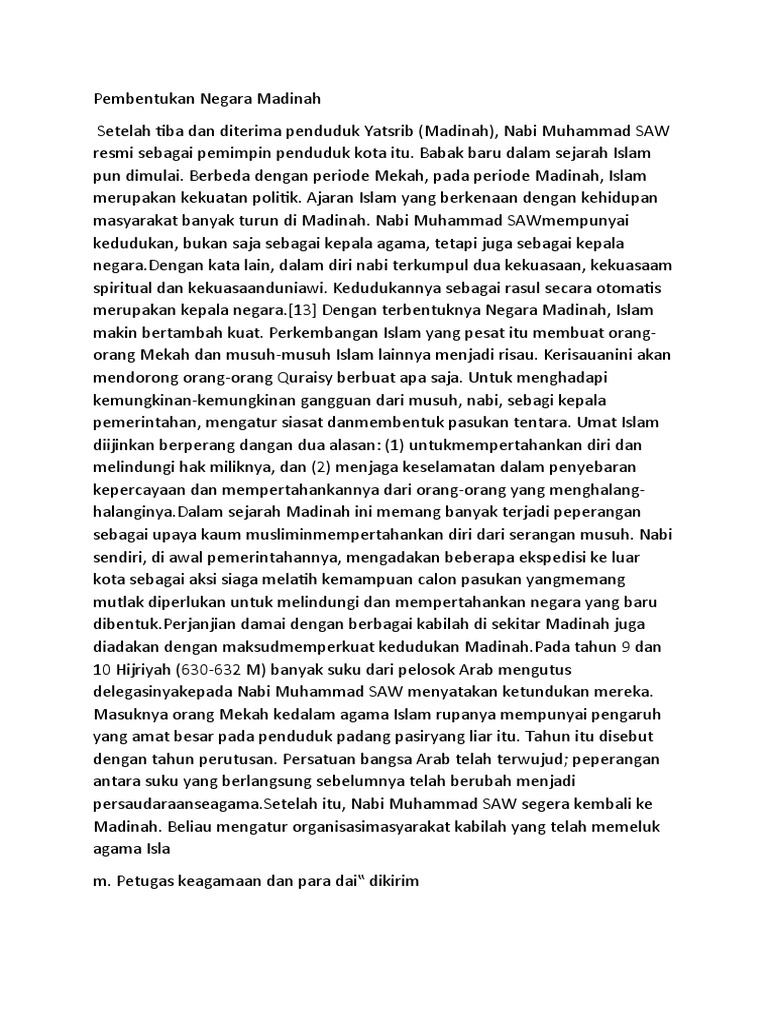 Pembentukan Negara Madinah dalam Islam | PDF