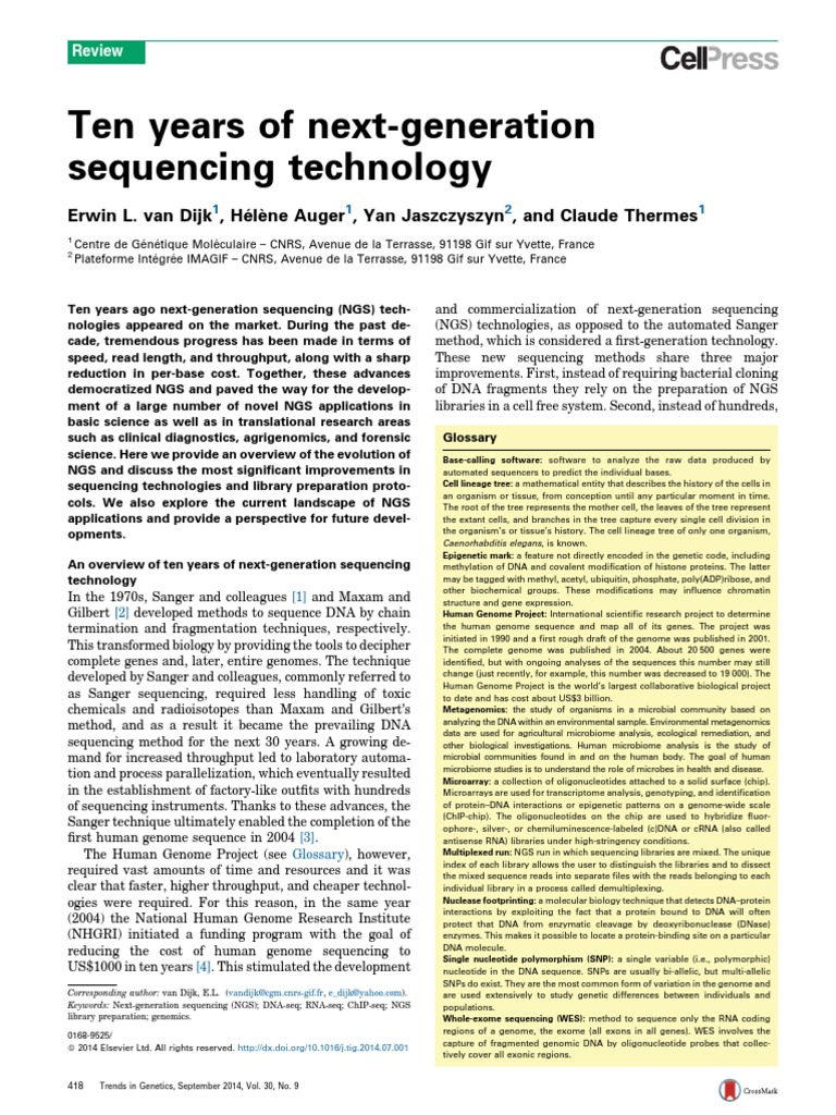 Ten Years Of Next Generation Sequencing Technology Pdf Dna Sequencing Transcriptome
