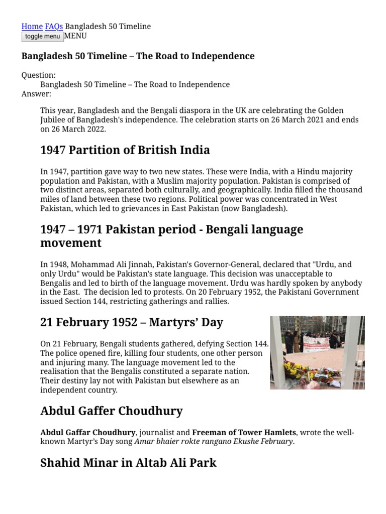 Bangladesh Independence Timeline 1947-1971 | PDF | Pakistan | Bangladesh