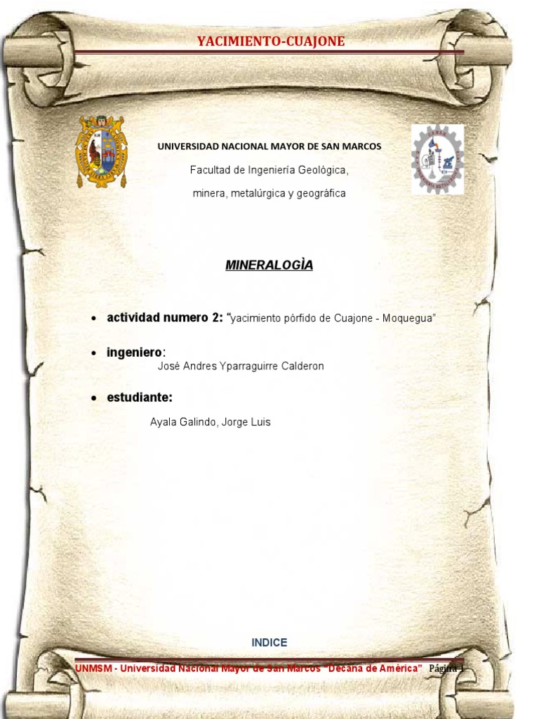 Yacimiento Porfido Cuajone | PDF | Minerales | Cobre