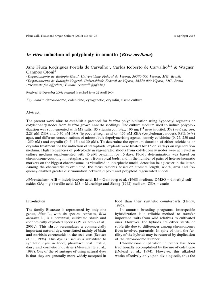 In Vitro Induction of Polyploidy in Annatto (Bixa Orellana) | PDF