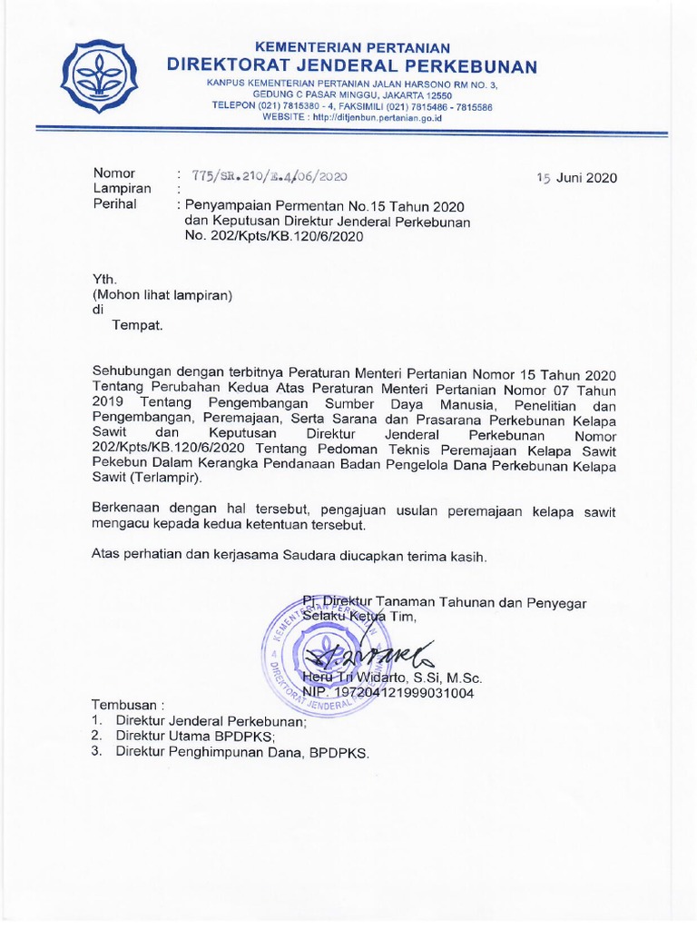 Permentan No. 15 Dan Kepdirjen 202 Tahun 2020 | PDF