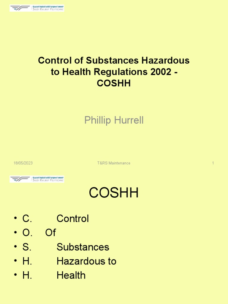 Coshh Presentation 1 Pdf Occupational Safety And Health Working