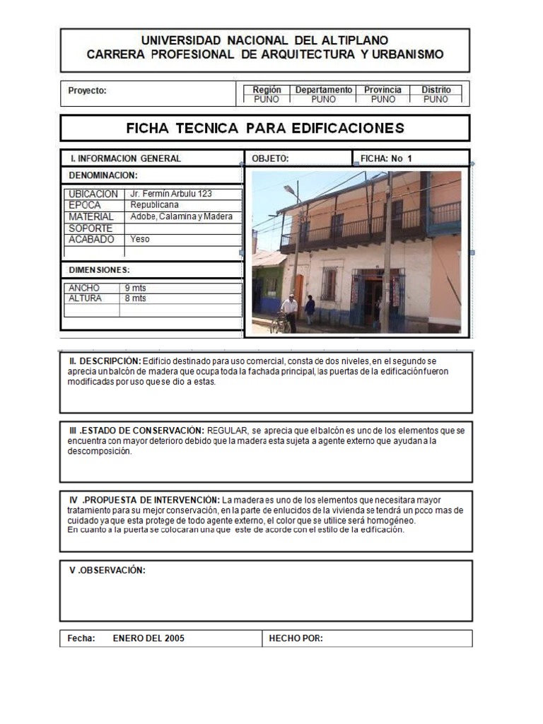 Ficha Tecnica de Construcciones | PDF