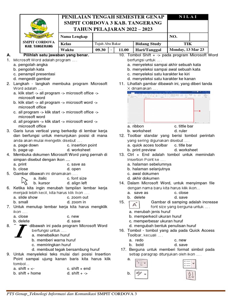 Soal TIK PTS Genap SMP Kelas 7 | PDF | Metode & Bahan Ajar